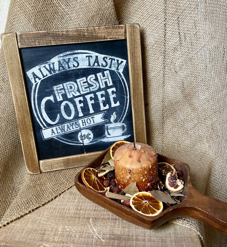 Coffee Wood Plaque Stenciled Coffee Board Framed Coffee - Etsy