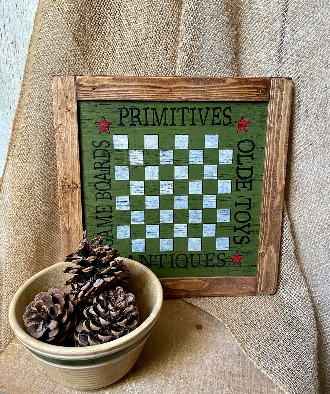 Primitive Checkerboard Stenciled Country Decor Rustic Themed Gift for ...