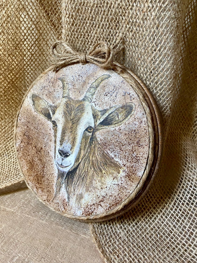Goat Round Wood Plaque Decoupaged Goat Country Decor - Etsy