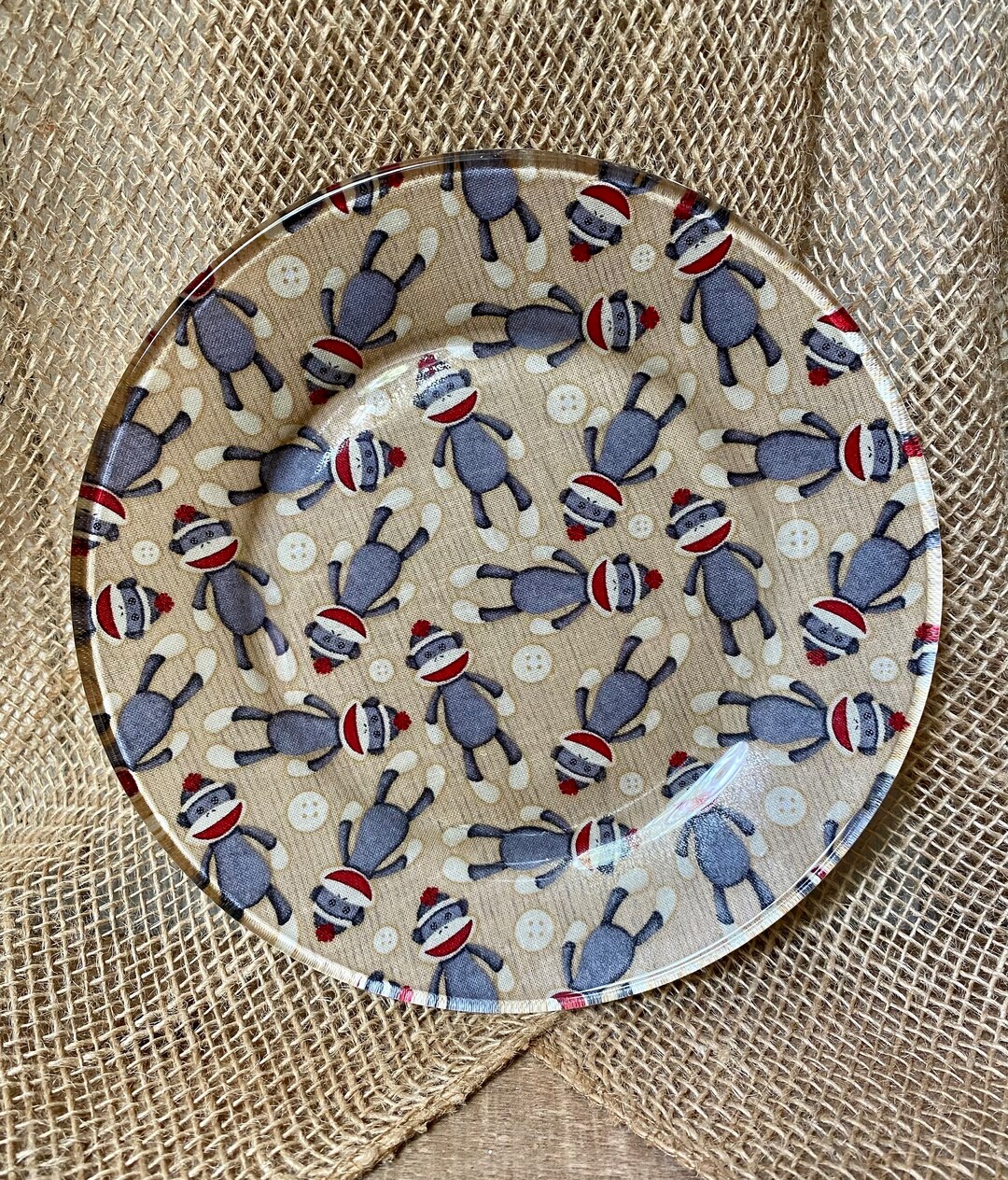 Glass Plate Decoupaged, Decorative Sock Monkey Plate, , Sock Monkey ...