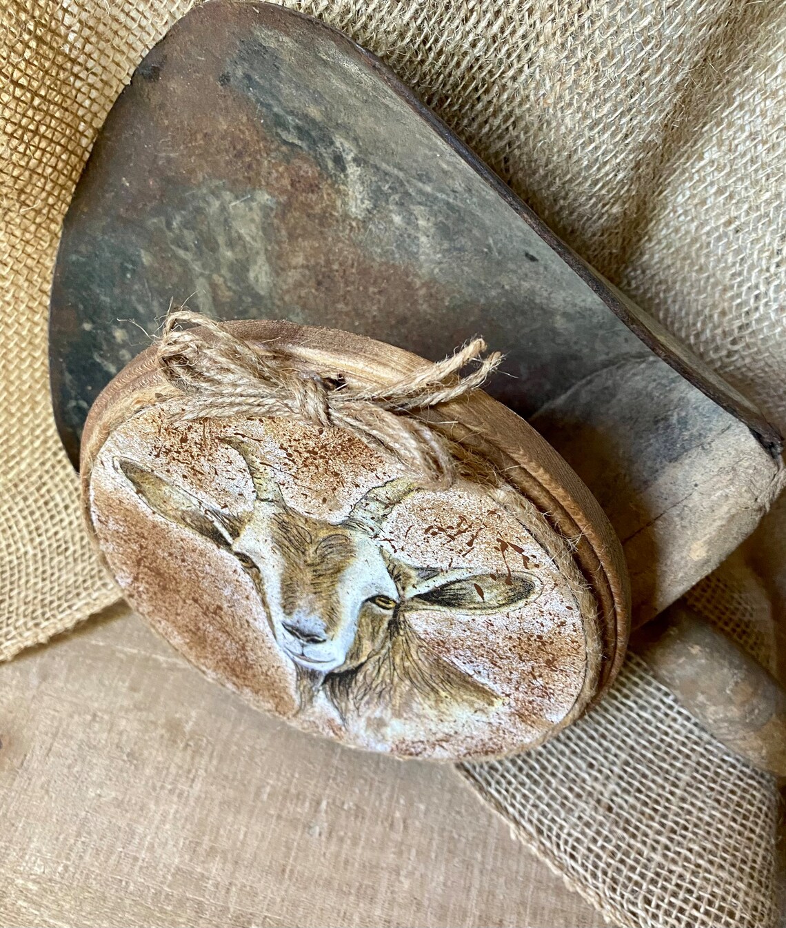 Goat Round Wood Plaque Decoupaged Goat Country Decor - Etsy