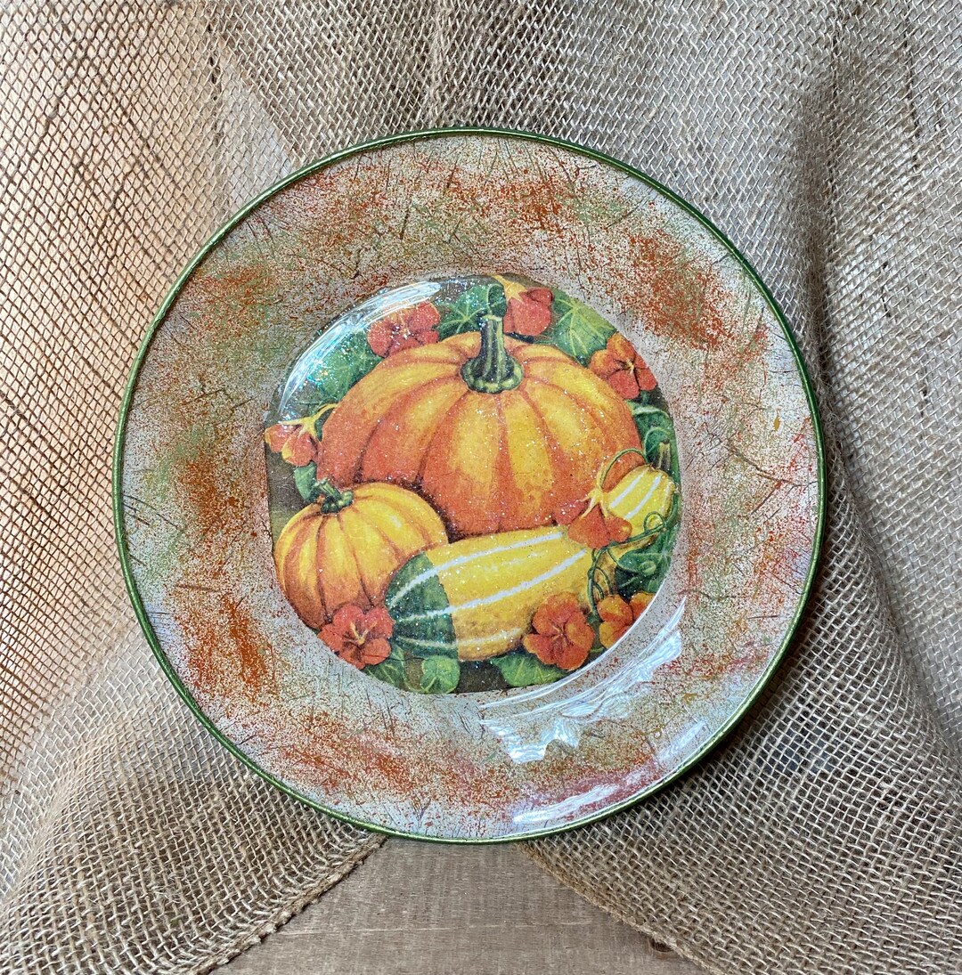 Fall Glass Plate, Dinner Plate, Decoupaged Plate, Table Accent, Glass ...
