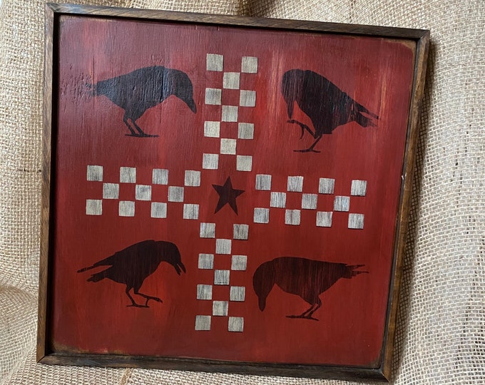 Primitive Game Board, Americana Checkers, Crow Game Board, Early ...