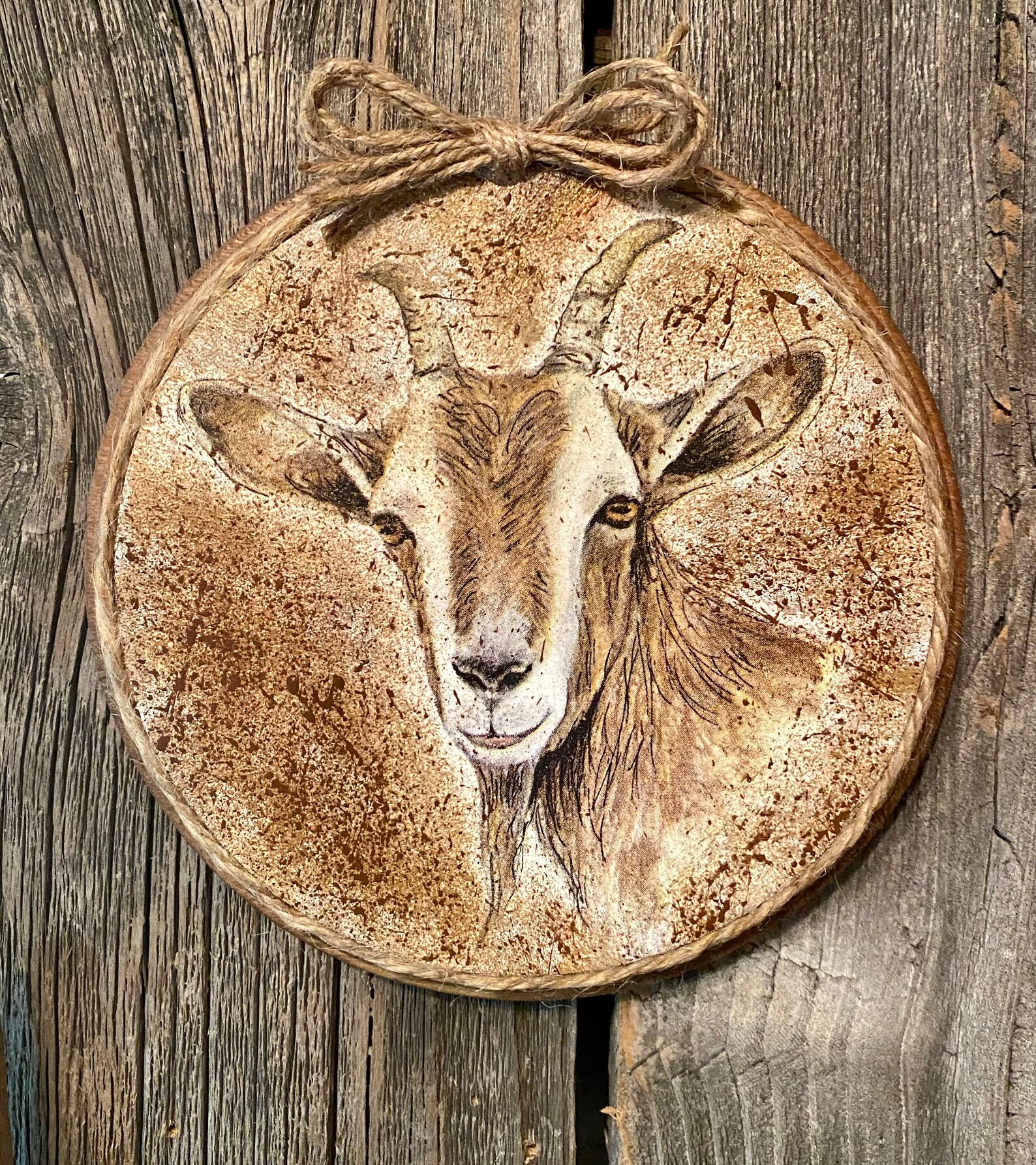 Goat Round Wood Plaque Decoupaged Goat Country Decor - Etsy