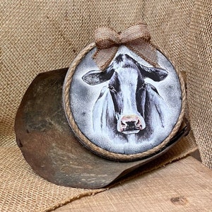 Round Wood Cow Plaque, Decoupaged Cow, Country Kitchen Decor, Kitchen ...