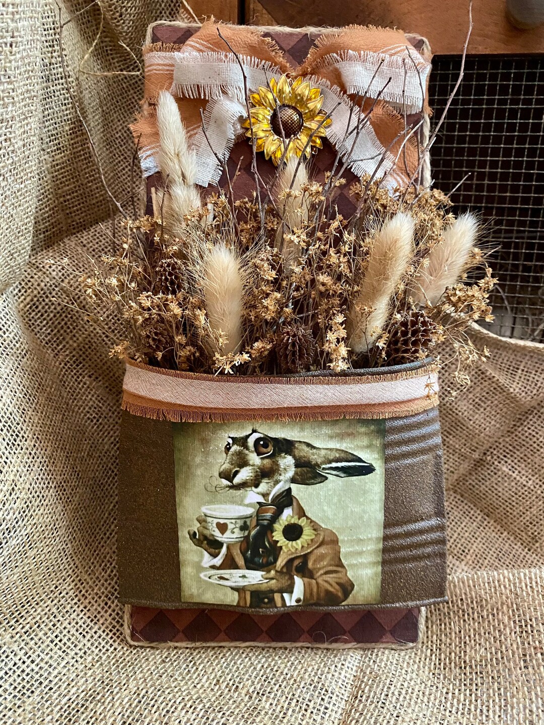 White Rabbit Wall Pocket, Rabbit Pocket Posey, White Rabbit With ...