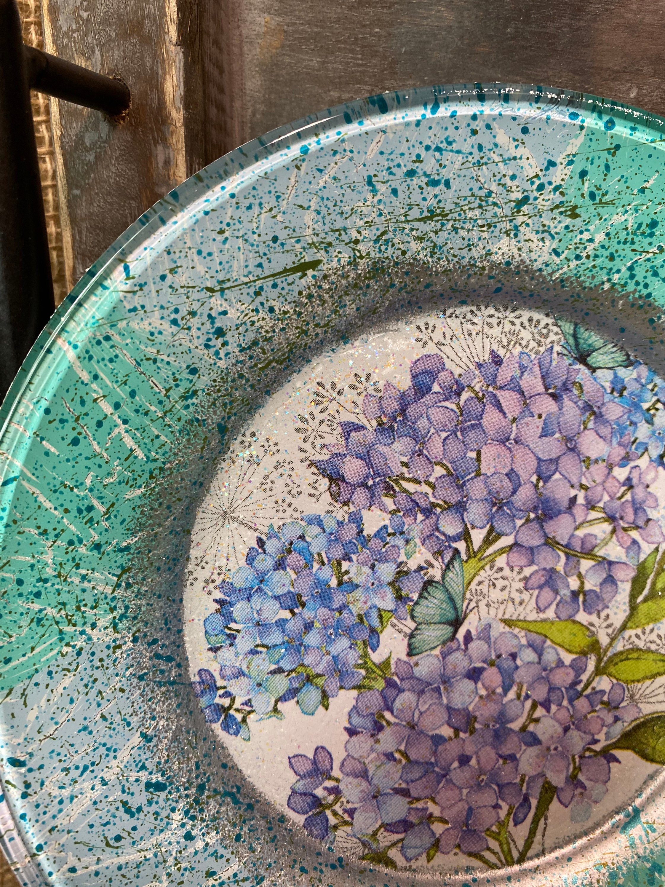 Glass Plate Decoupaged Plate Hydrangea Decorative Plate - Etsy