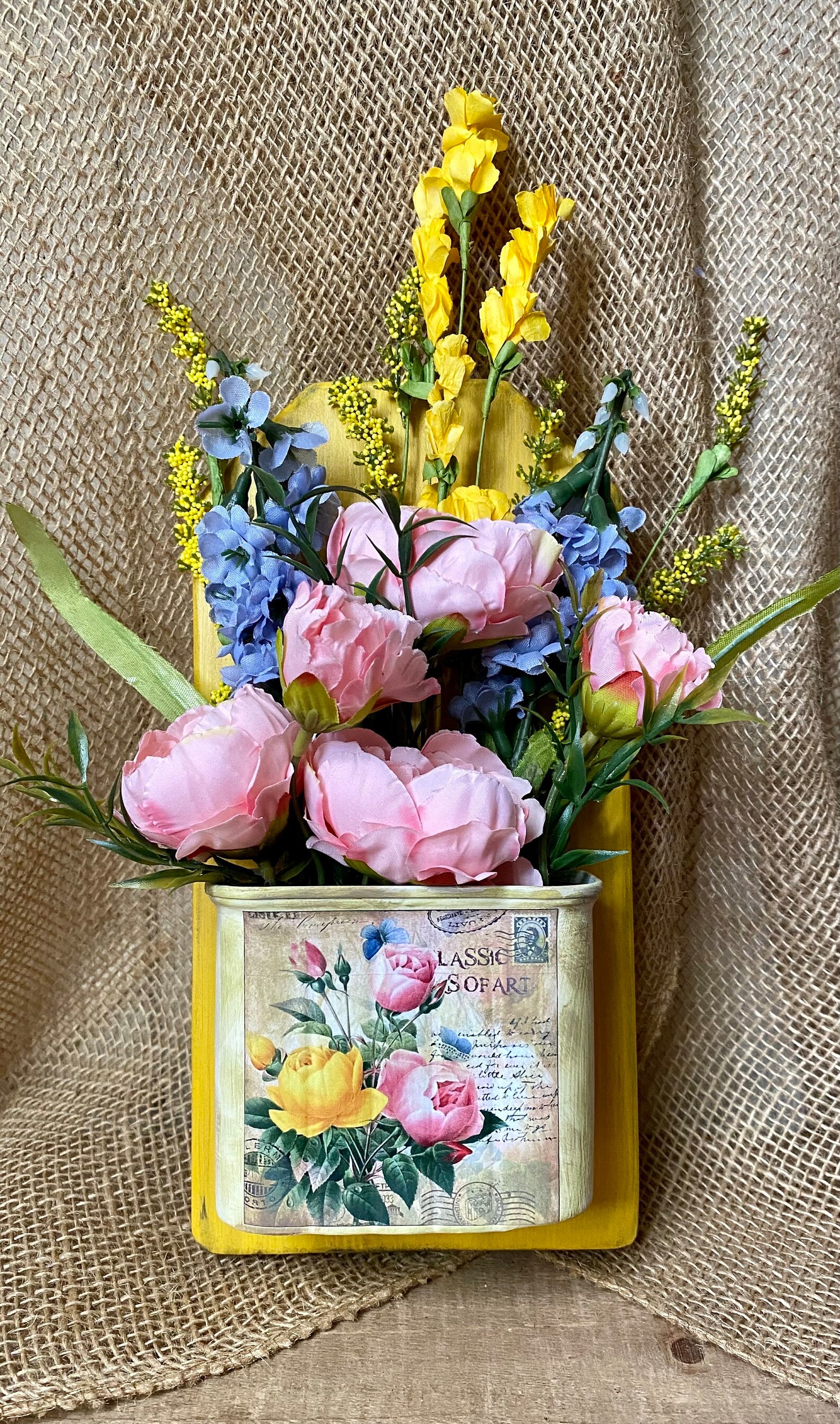 Floral Wall Pocket, Floral Arrangement, Cottage Flower Decoration ...