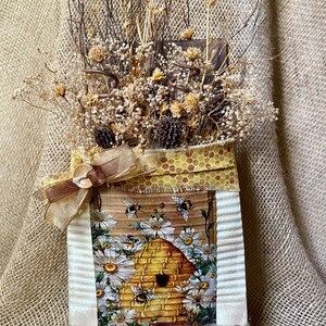 Honeybee Wall Pocket, Beehive Wall Hanging, Bumblebee Art, Decoupaged ...