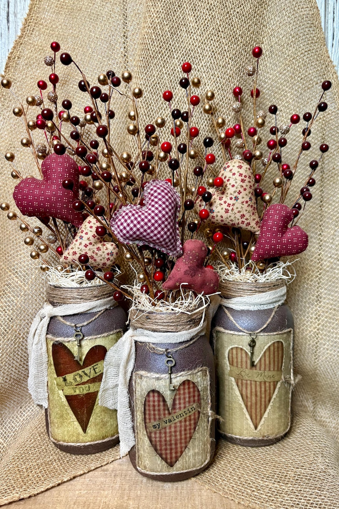 Primitive Valentines Jar, Valentines Fairy Lights Jar, Pip Berries ...