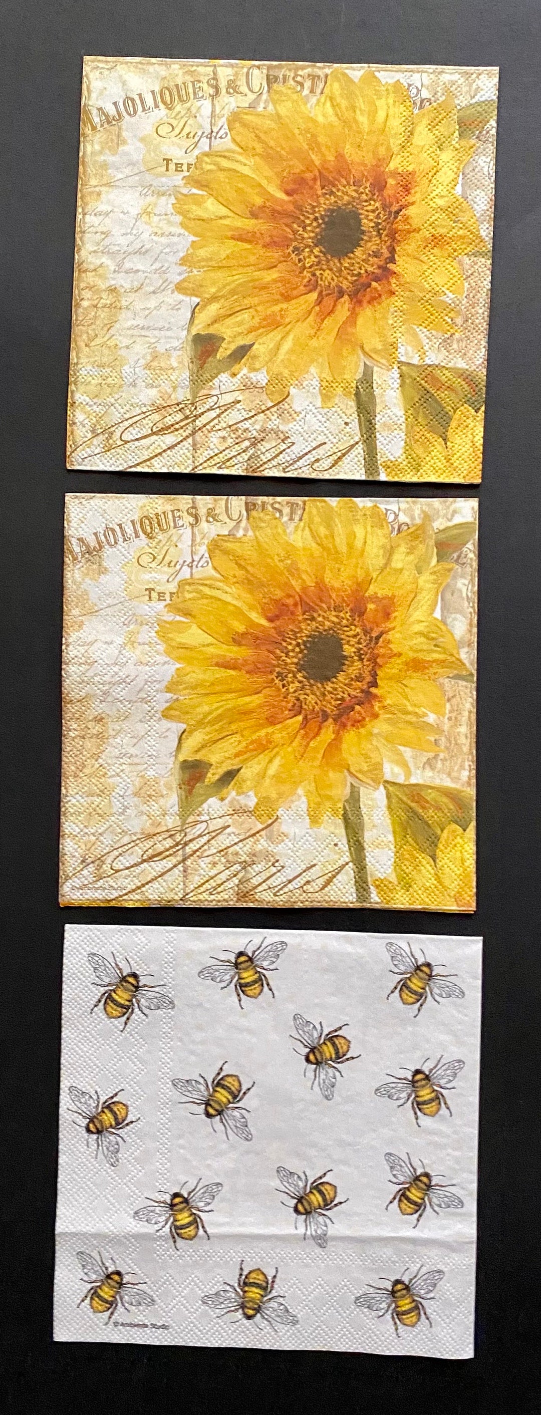 Decoupage Napkins, Sunflower Design, Bumblebee Print, Crafting Napkins ...
