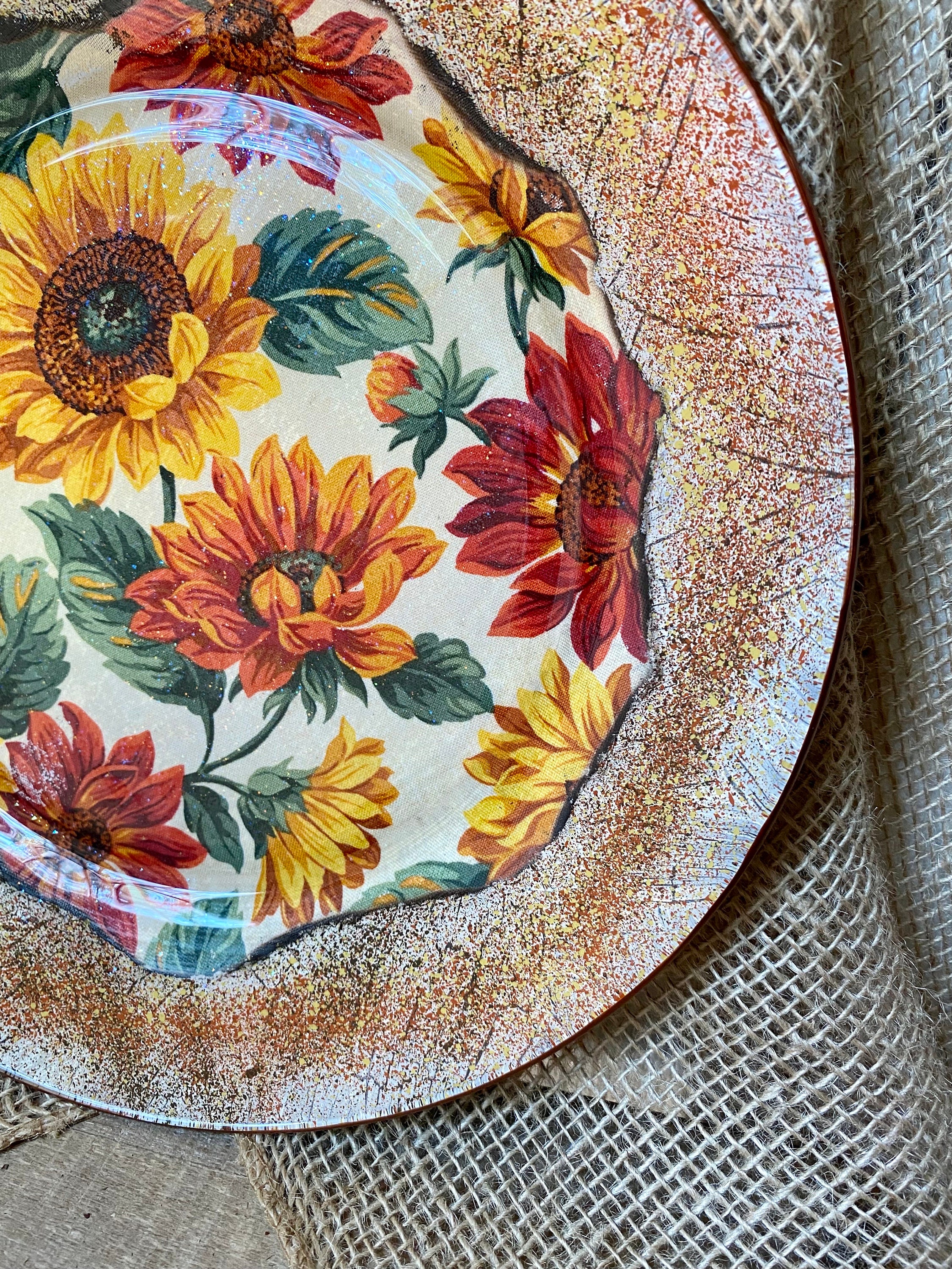 Sunflowers Glass Plate, Floral Dinner Plate, Decoupaged Plate, Table ...