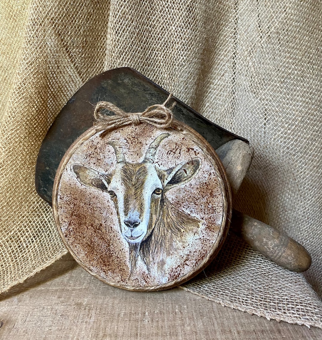 Goat Round Wood Plaque, Decoupaged Goat, Country Decor, Barnyard Animal ...