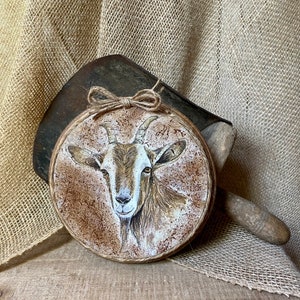 Goat Round Wood Plaque, Decoupaged Goat, Country Decor, Barnyard Animal ...