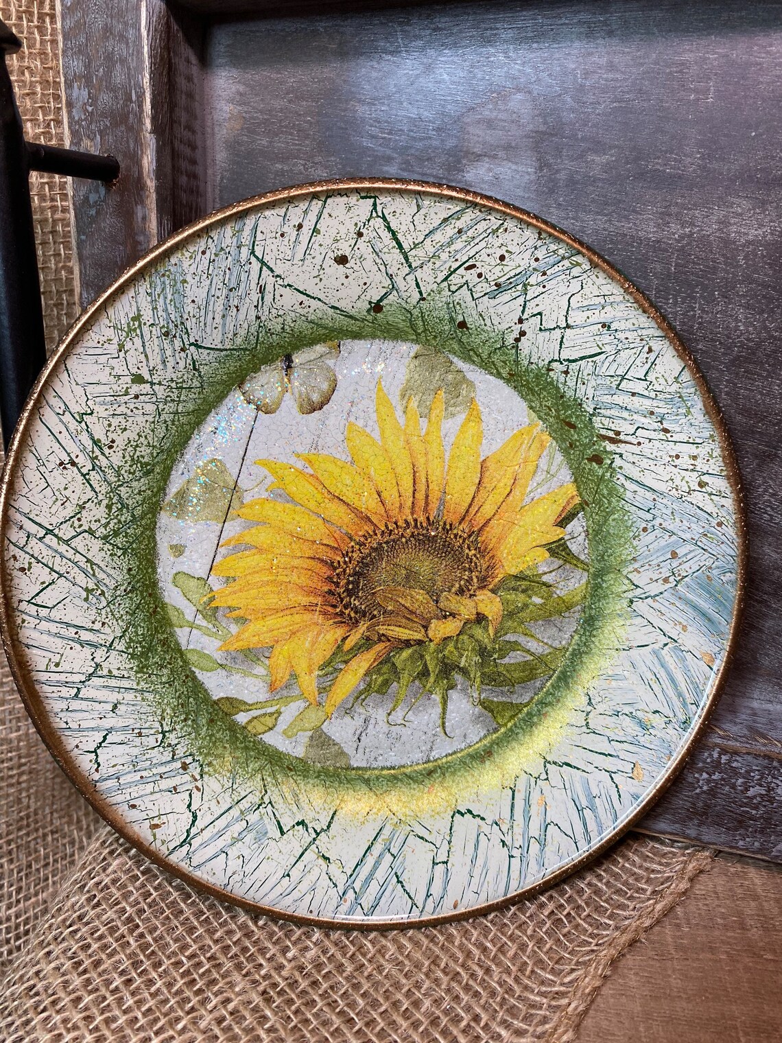 Glass Plate Decoupaged Sunflower Plate Farmhouse Decor - Etsy