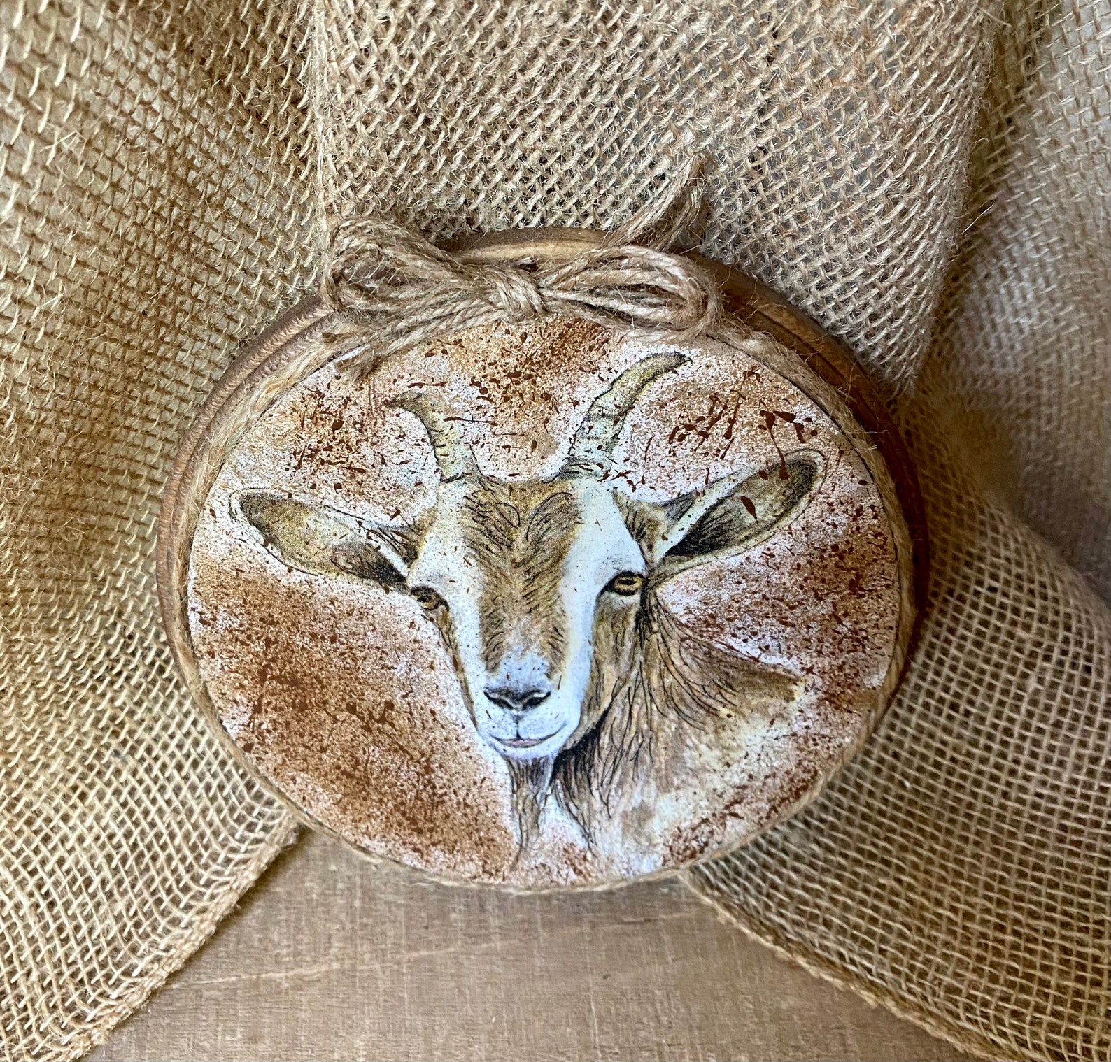 Goat Round Wood Plaque, Decoupaged Goat, Country Decor, Barnyard Animal ...
