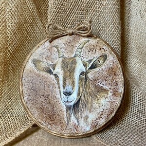Goat Round Wood Plaque, Decoupaged Goat, Country Decor, Barnyard Animal ...