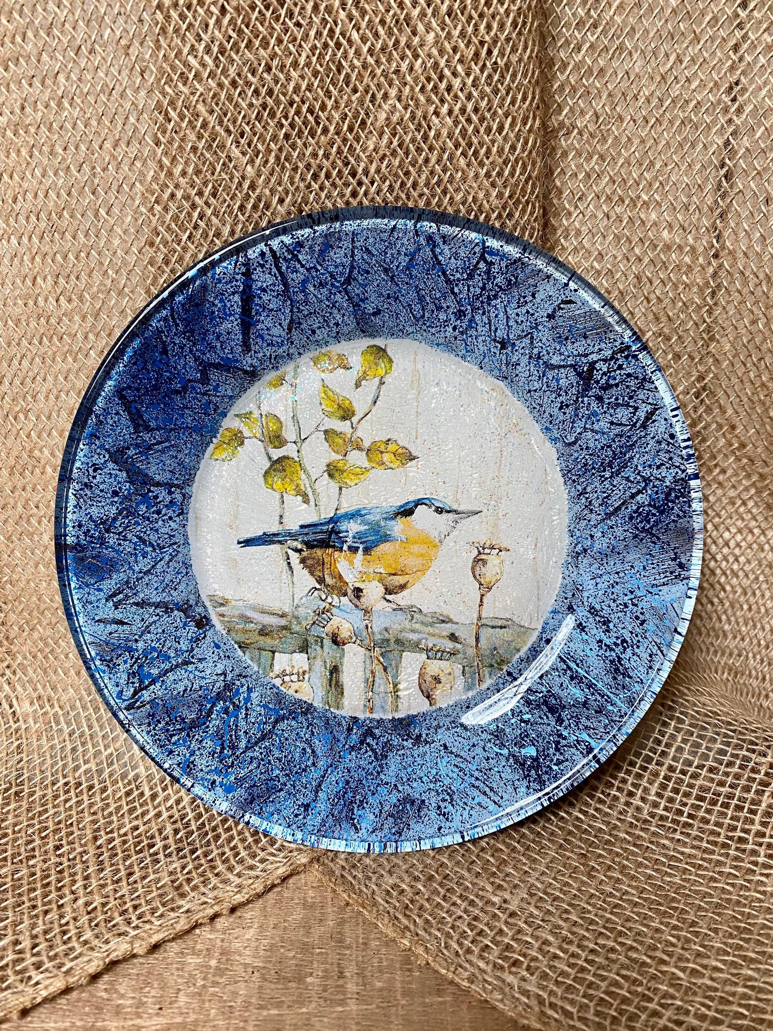 Glass Plate Decoupaged Decorative Bird Plate Rustic Decor - Etsy