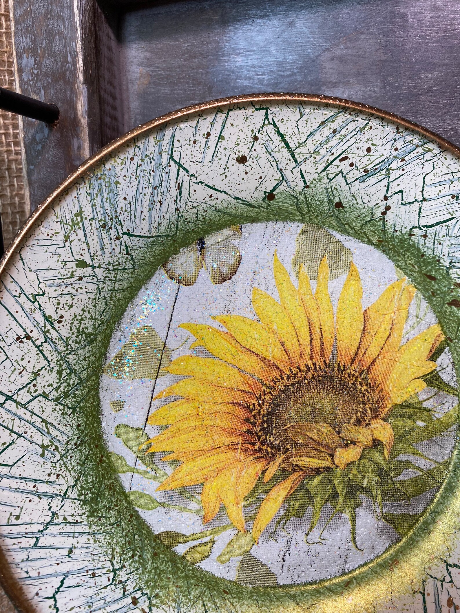 Glass Plate, Decoupaged Sunflower Plate, Farmhouse Decor, Dessert Plate ...