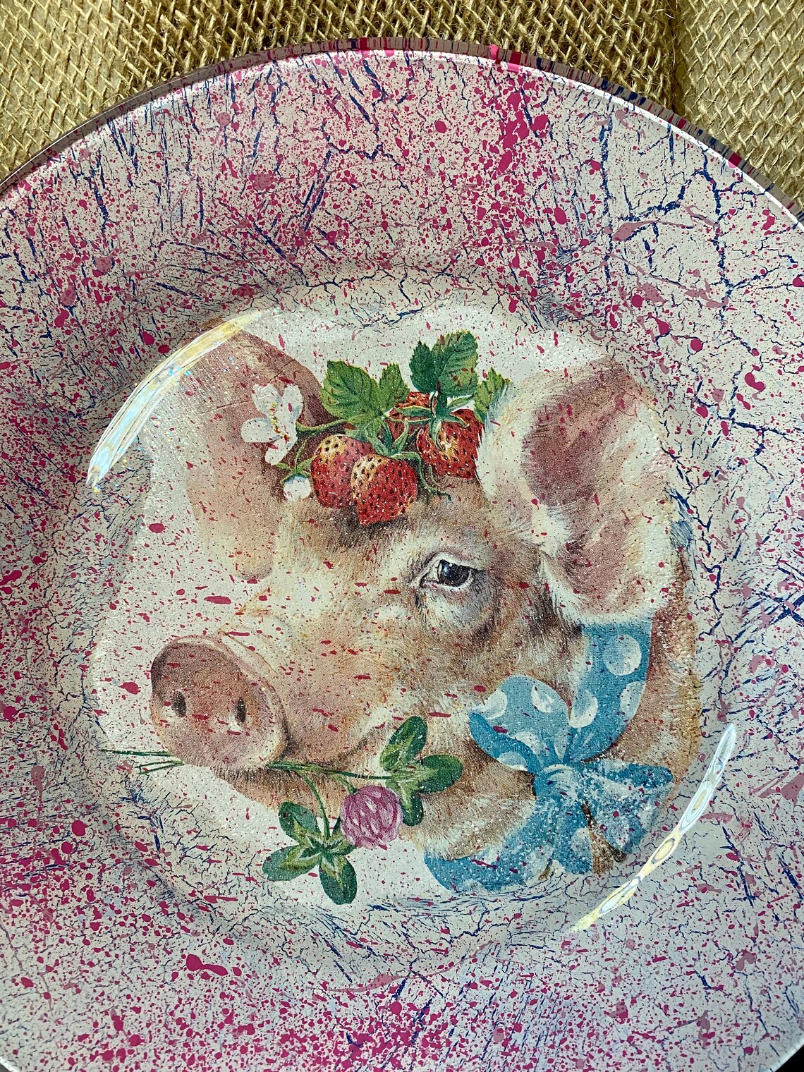 Pig Glass Plate, Pig Dinner Plate, Decoupaged Plate, Table Accent ...