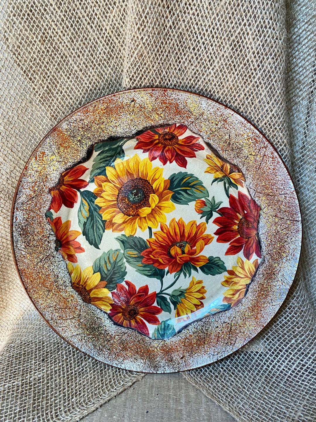 Sunflowers Glass Plate, Floral Dinner Plate, Decoupaged Plate, Table ...