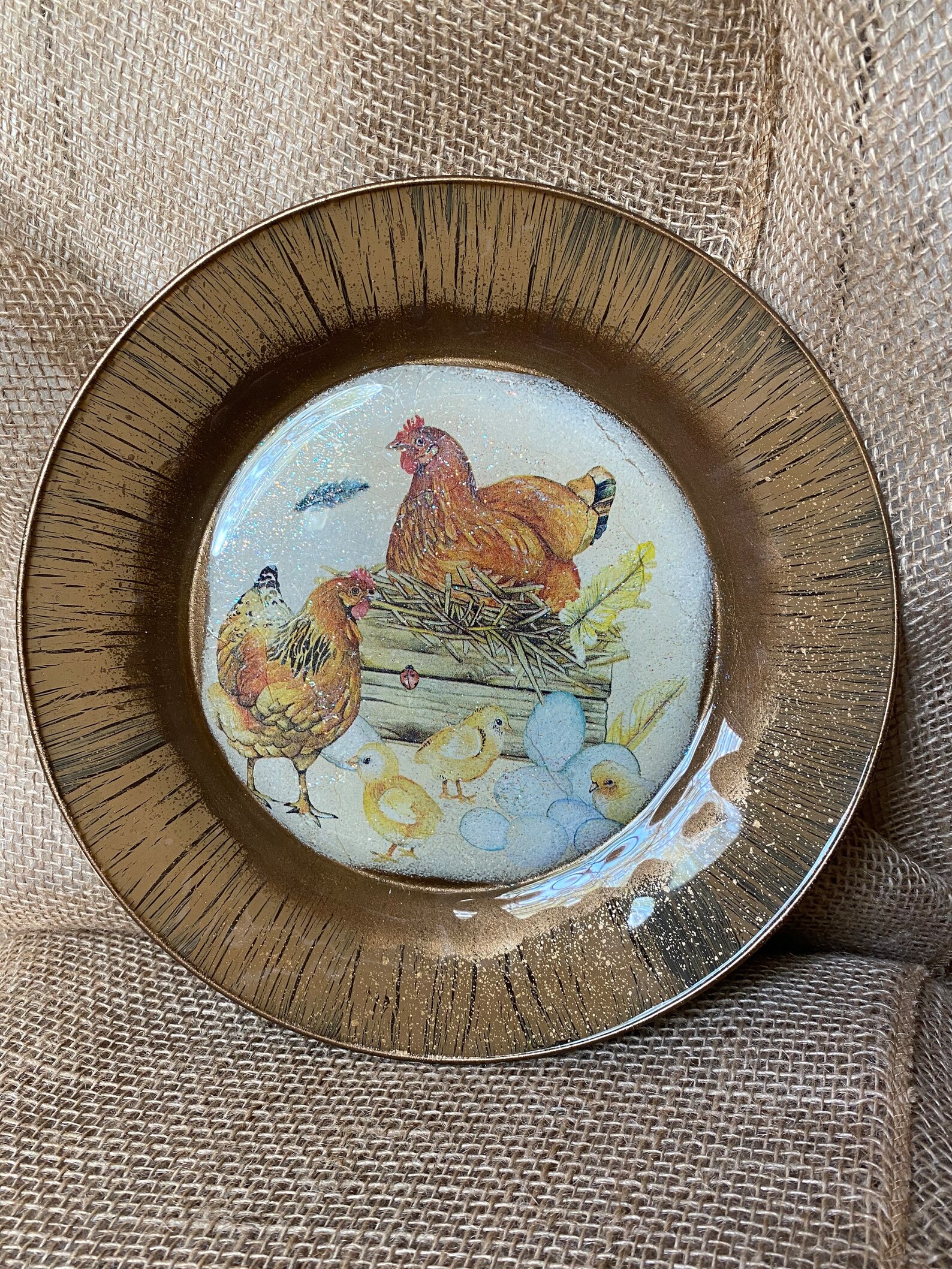 Chicken Glass Plate Chicken Dinner Plate Decoupaged Plate - Etsy