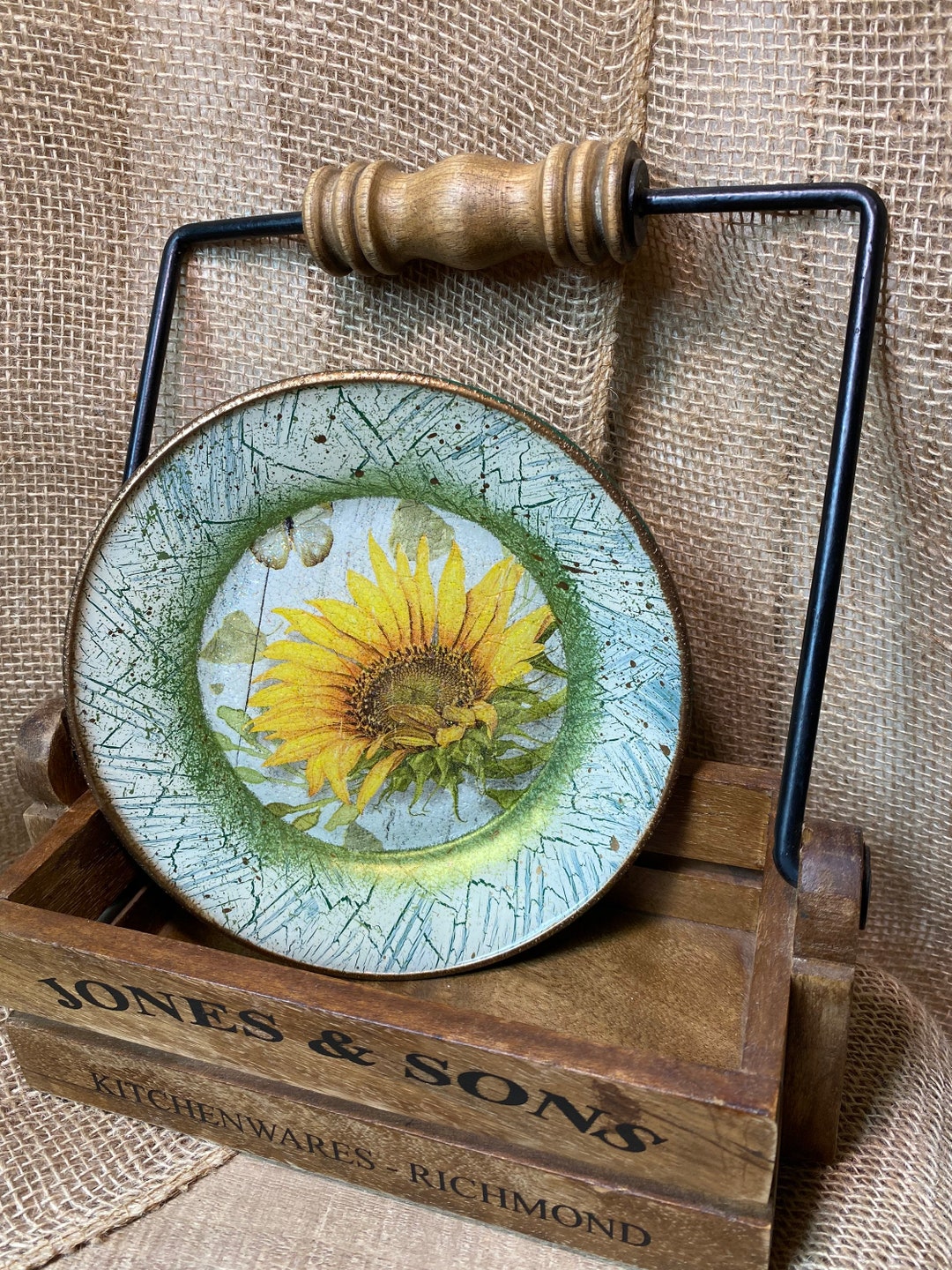 Glass Plate, Decoupaged Sunflower Plate, Farmhouse Decor, Dessert Plate ...