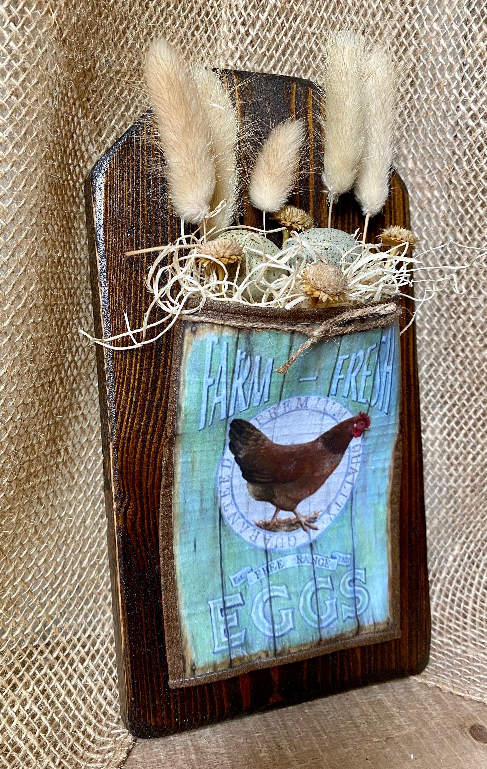Primitive Wall Pocket, Farm Fresh Eggs, Chicken and Eggs, Pocket Posey ...