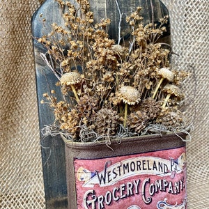 Primitive Wall Pocket, Vintage Ad, Recycled Can, Pocket Posey, Dried ...