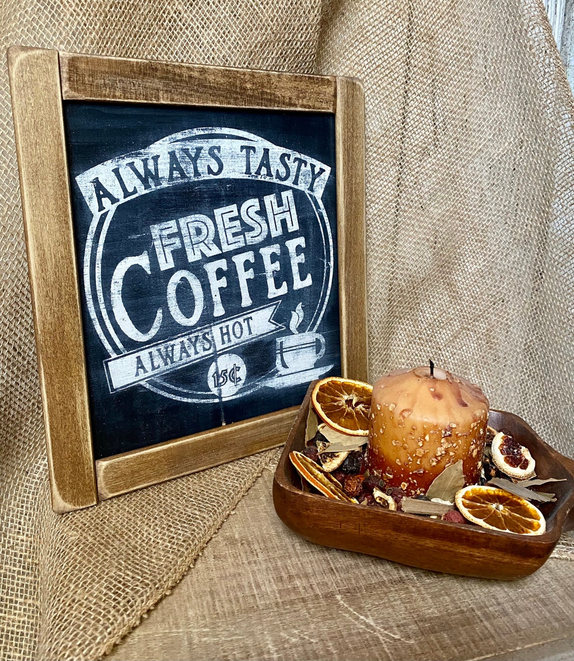 Coffee Wood Plaque Stenciled Coffee Board Framed Coffee - Etsy