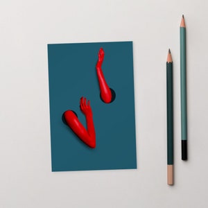 Reaching Out, 4"x6" Postcard Set, Red Hands Popping up From a Wall ...