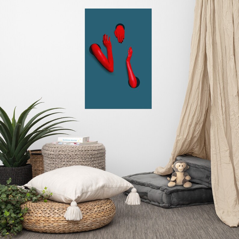Reaching Out: 3 Hands, Printed Poster in Variant Sizes. Red Hands ...
