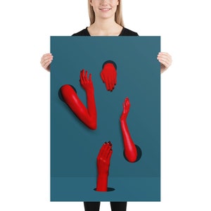Reaching Out: 4 Hands, a Printed Poster in Variant Sizes. Red Hands ...