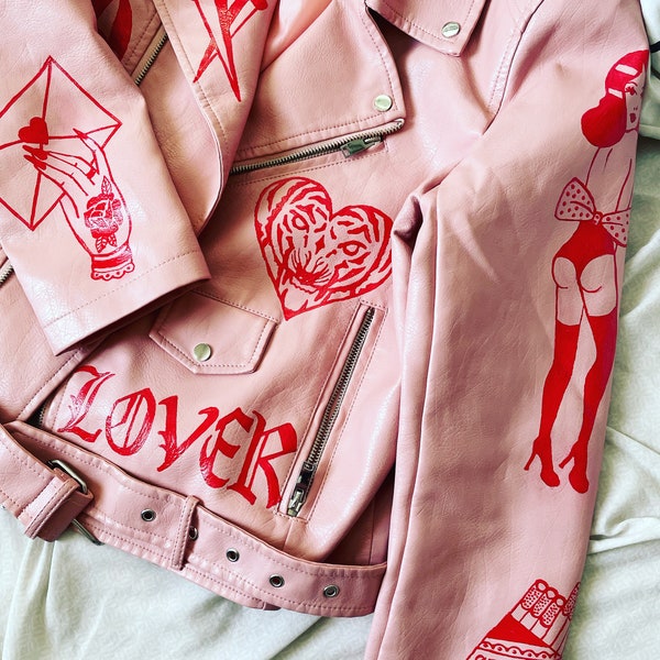 Pink Leather Jacket - Etsy