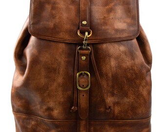 Vintage leather backpack genuine washed leather travel bag | Etsy