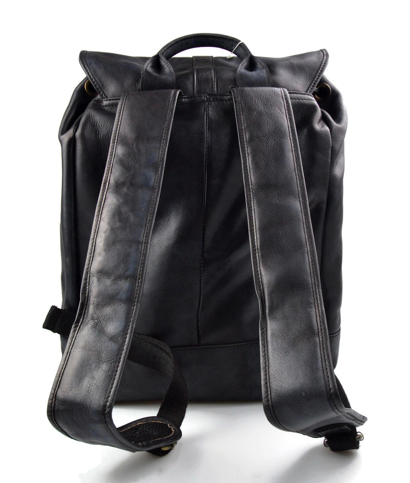 Vintage Leather Backpack Genuine Washed Leather Black Travel | Etsy