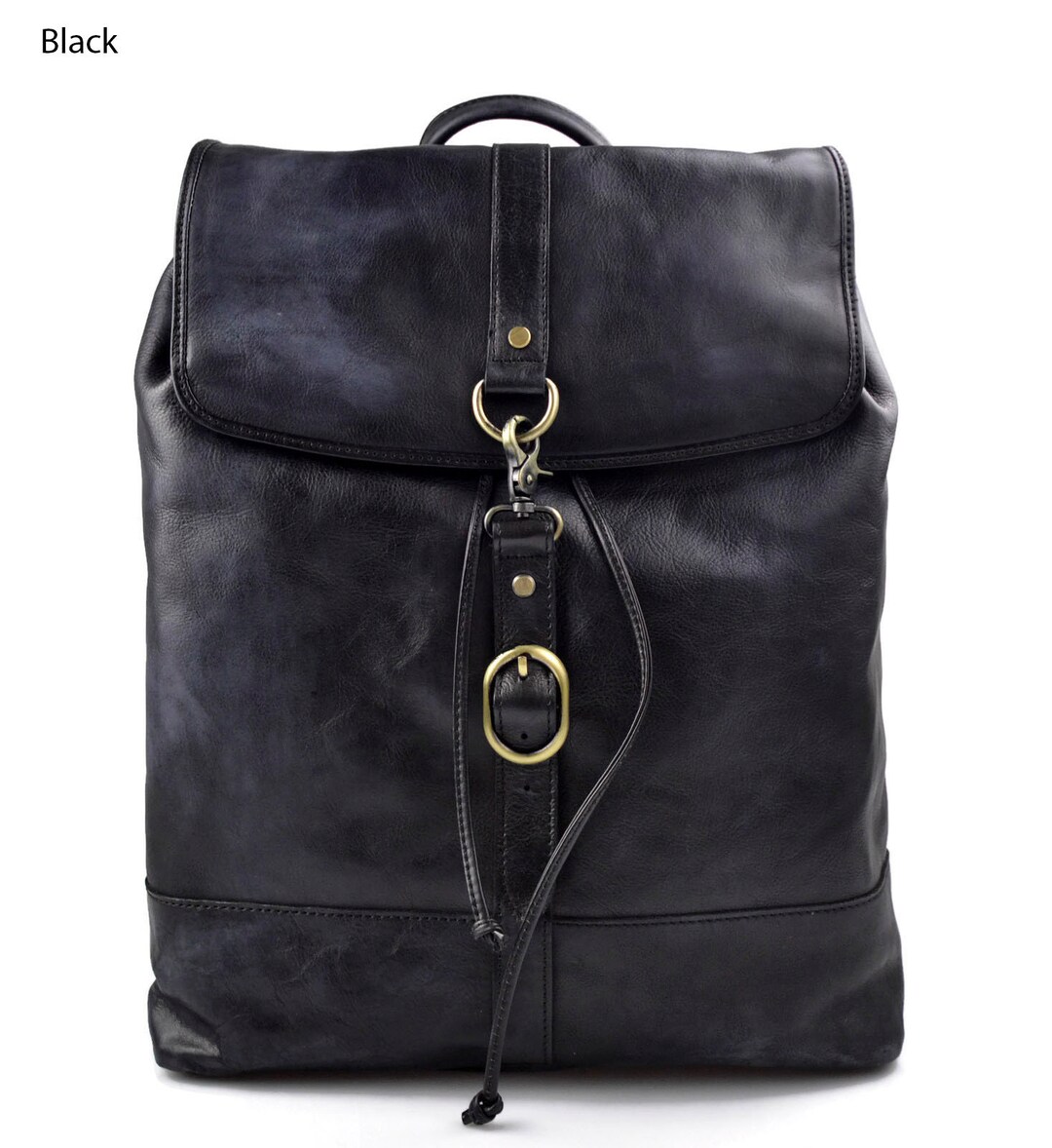 Vintage Leather Backpack Genuine Washed Leather Black Travel Bag ...