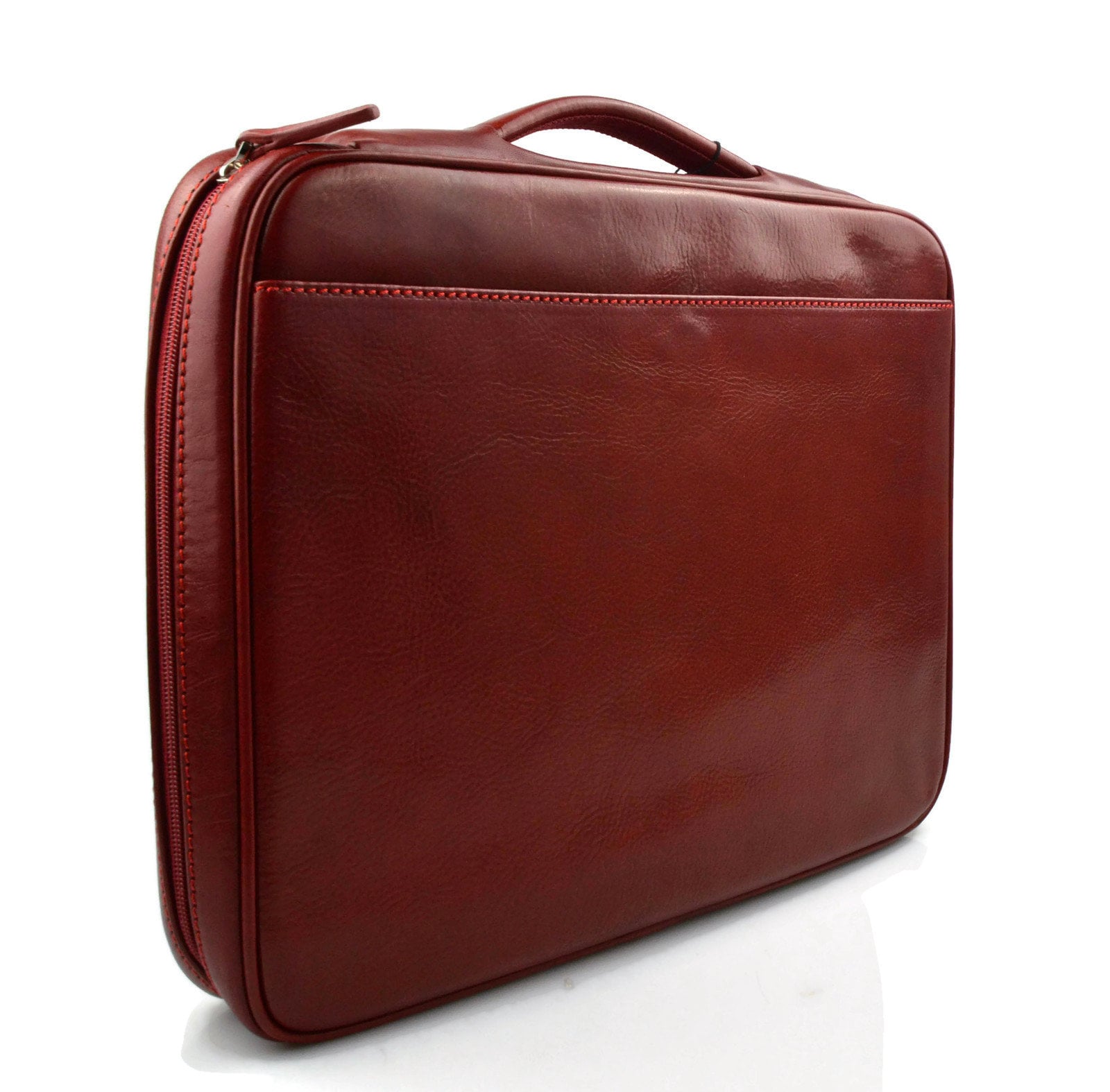 Leather Folder Document File Folder A4 Leather Zipped Folder Bag Red ...