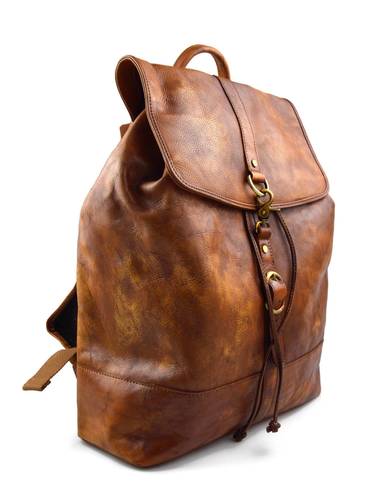 Vintage leather backpack genuine washed leather travel bag | Etsy