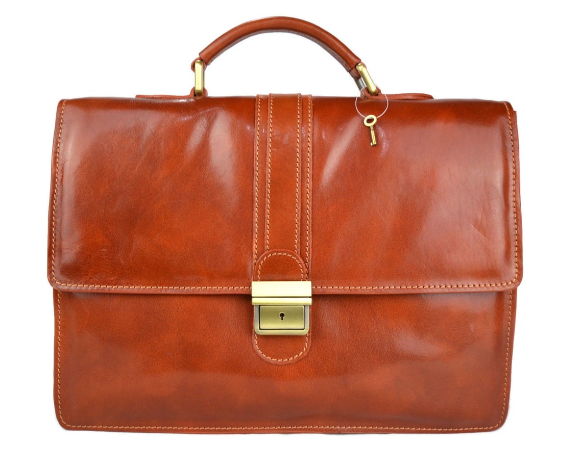 Leather Briefcase Mens Women Honey Office Handbag Shoulder Bag | Etsy