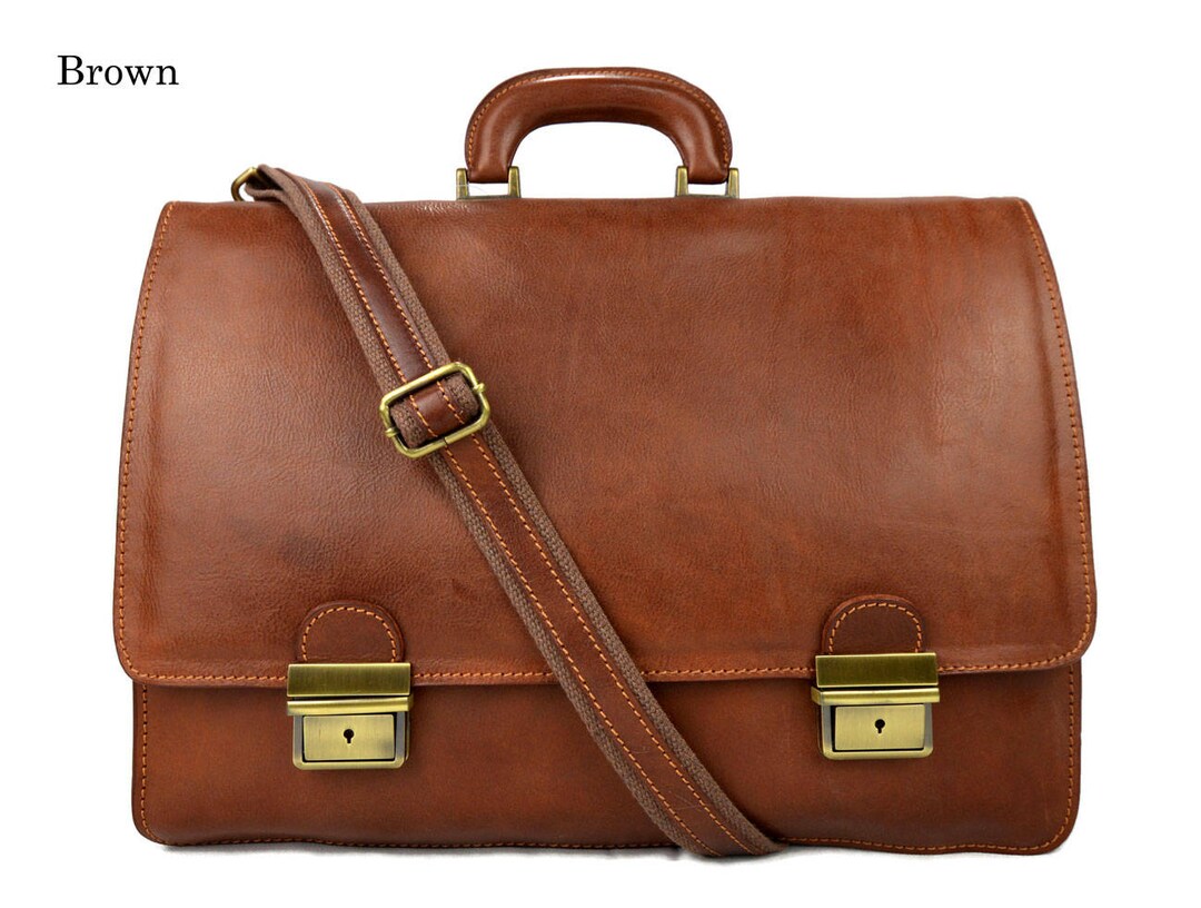 Leather Briefcase Men Women Office Handbag Shoulder Bag Messenger ...