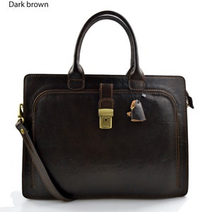 Leather Briefcase for Men Women Office Bag Shoulder Bag Document ...