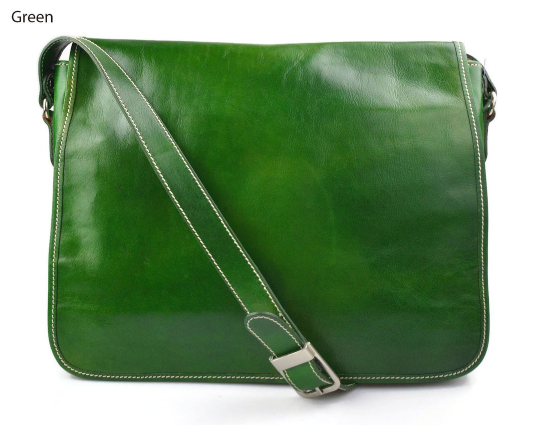 Men's Leather Bag Shoulder Bag Genuine Leather Messenger Green Business ...