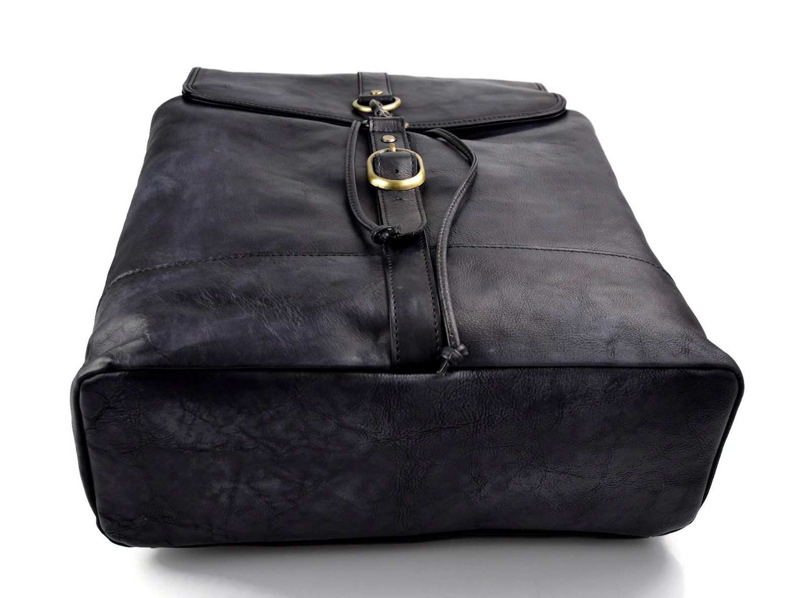 Vintage Leather Backpack Genuine Washed Leather Black Travel Bag ...