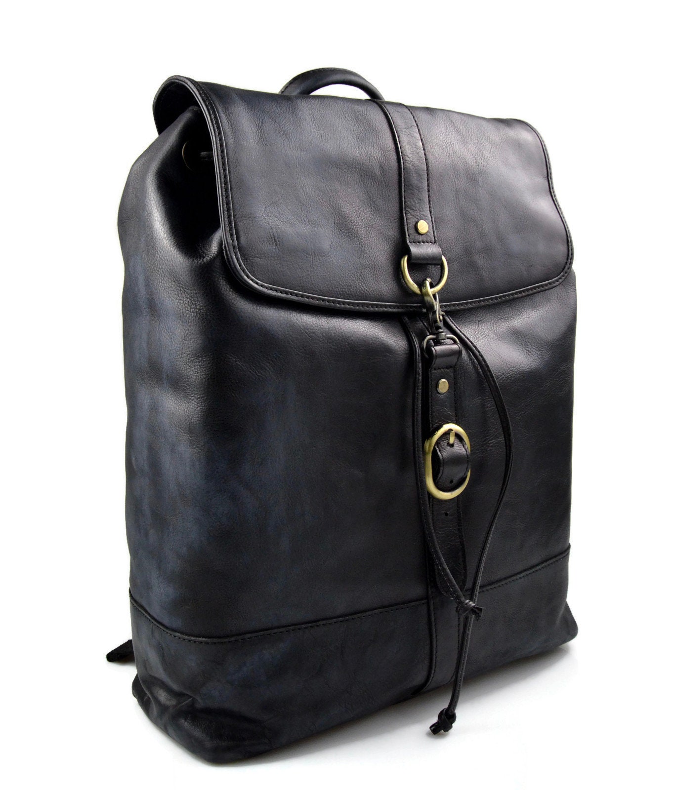 Vintage Leather Backpack Genuine Washed Leather Black Travel | Etsy