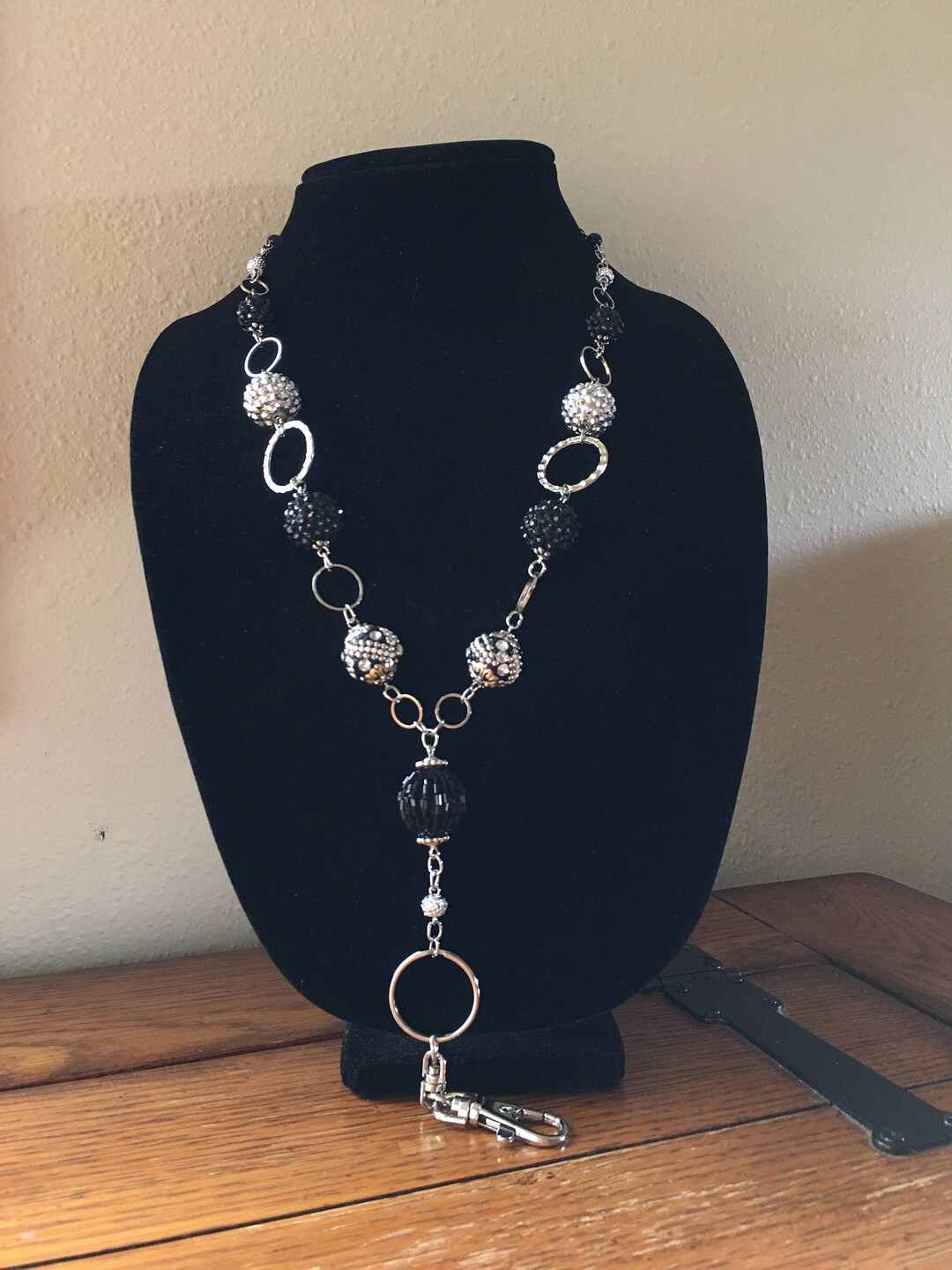 Lanyard. Beaded. Black and Silver. Chain. Badge Holder. - Etsy