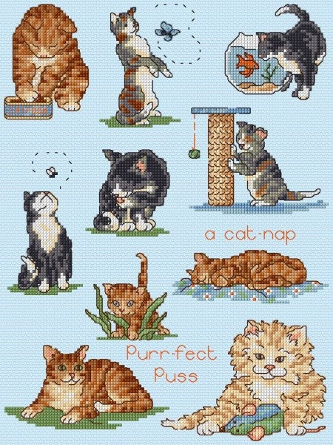 10 Cat Motifs Counted Cross Stitch Charts. | Etsy