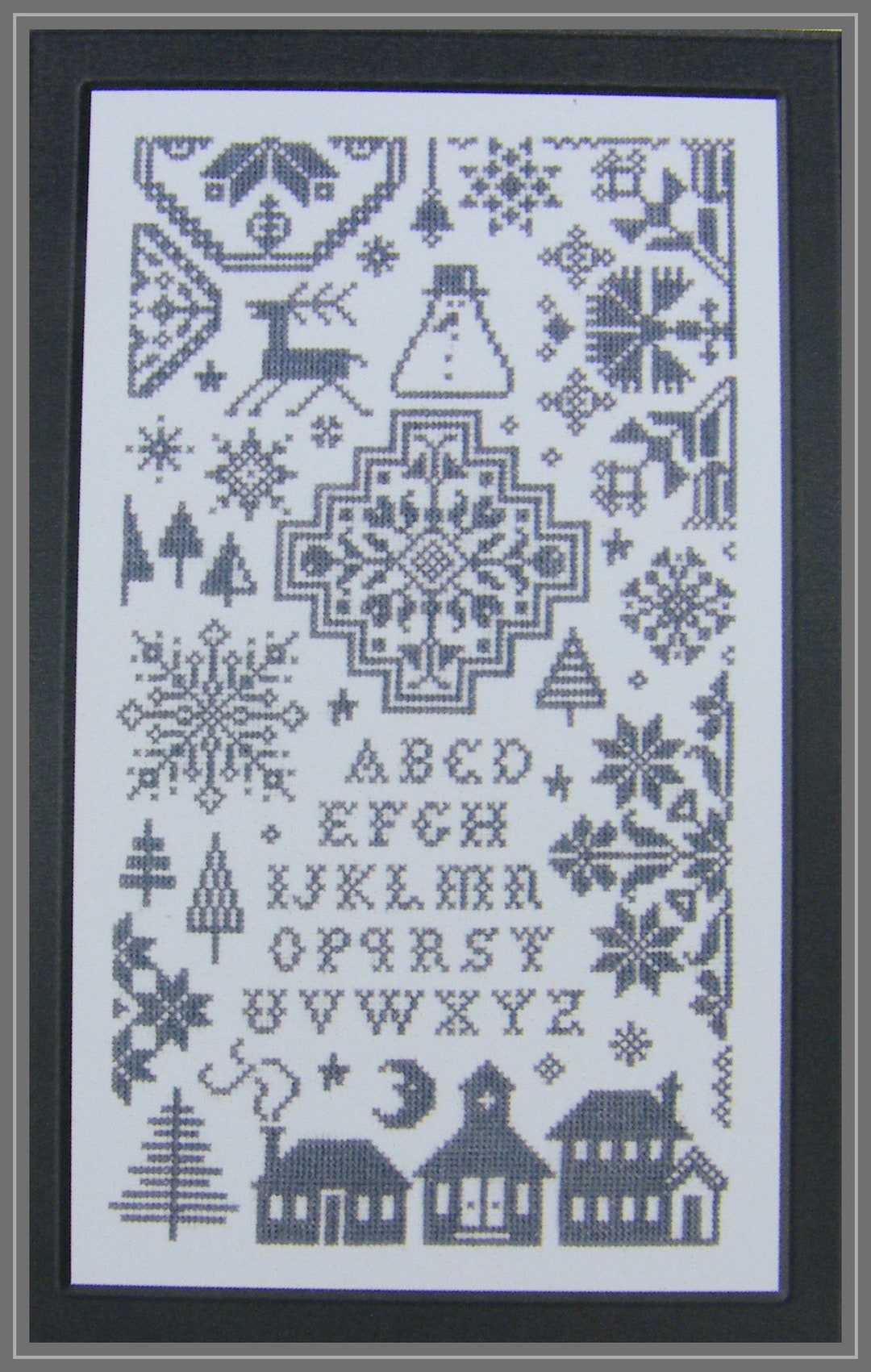 Winter Quaker Sampler Counted Cross Stitch Chart to Work in Monochrome ...