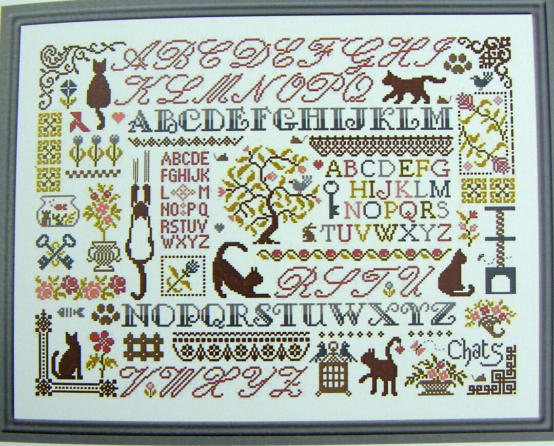 Cats Sampler Counted Cross Stitch Chart to Work in 8 Colours or ...