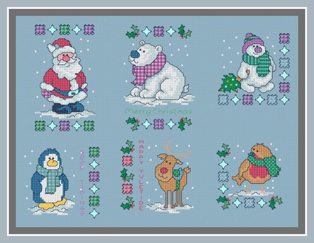 Cute Yule – 6 Counted Cross Stitch Charts. Make Into Decorations, Cards ...